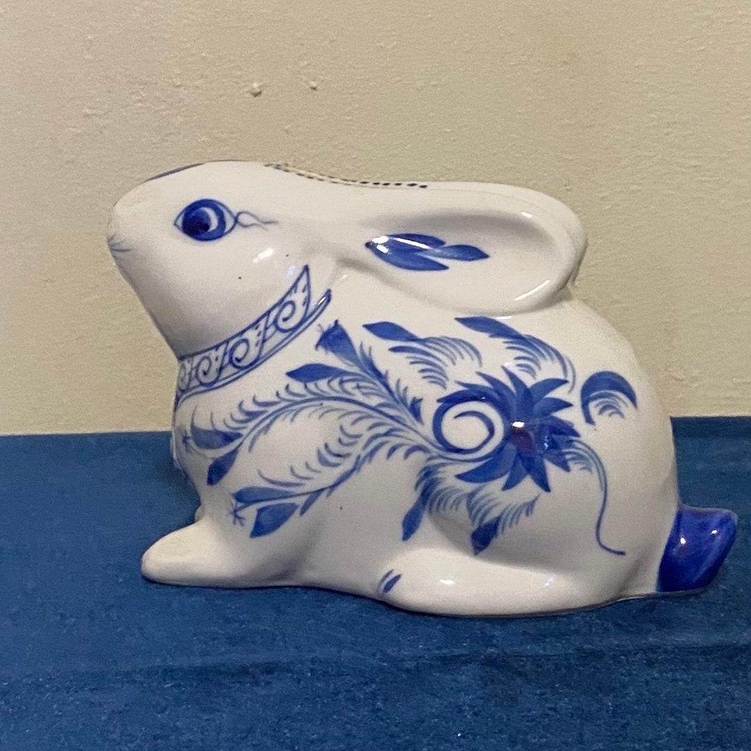 Vintage Blue and White Ceramic Rabbit Money Box - Etsy