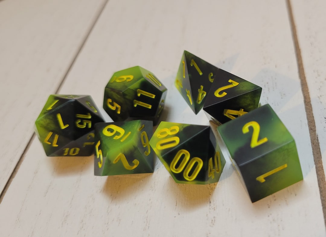 Venomveil Relics | Sharp Edge Resin Dice Set | Acid Green & Black ...