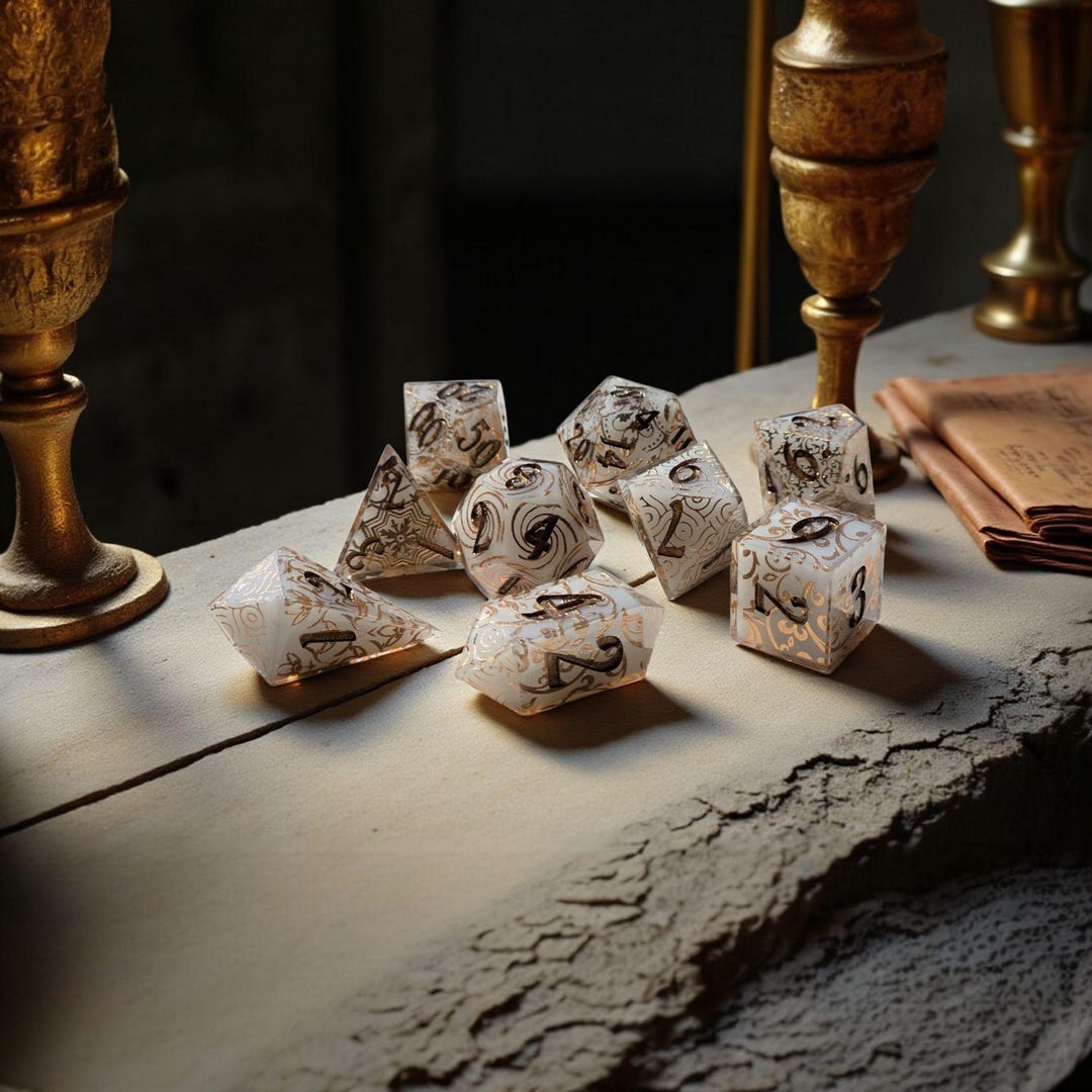 Sanctum Shards Dice Set - Sharp Edge Resin Polyhedral Dice With Golden ...