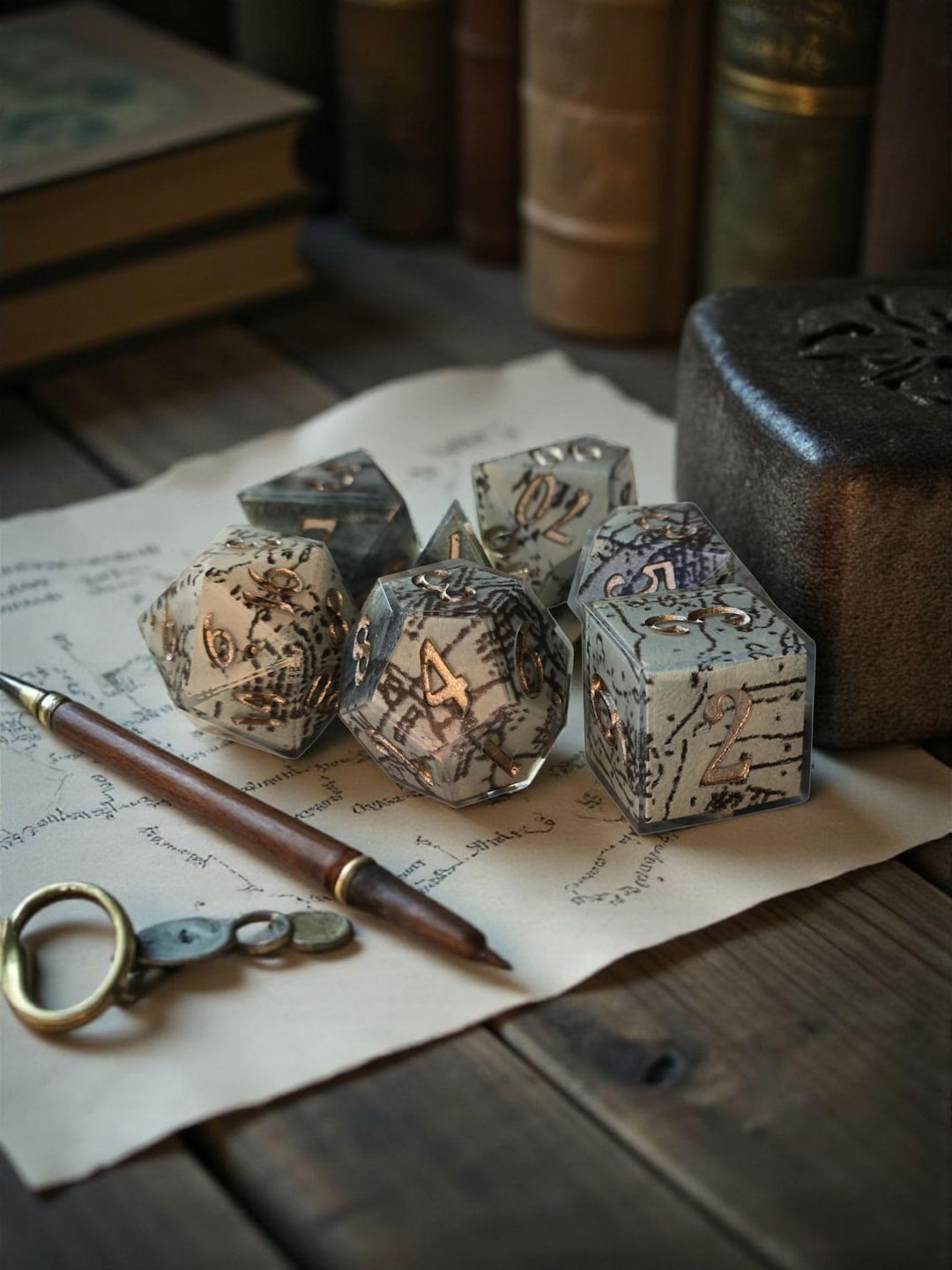 Veilbound Voyage | Sharp Edge Resin Dice Set With Nautical Map ...