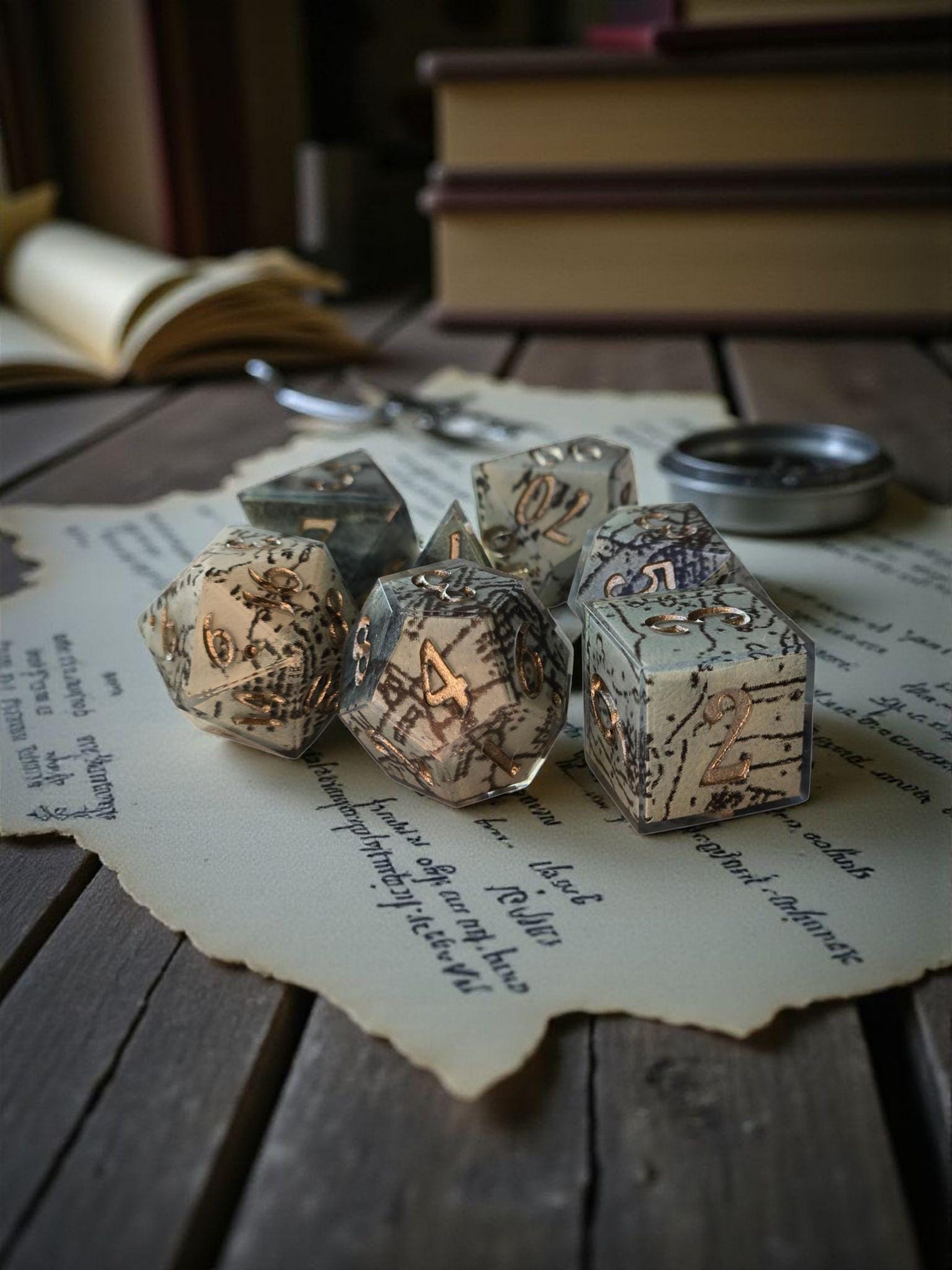 Veilbound Voyage | Sharp Edge Resin Dice Set With Nautical Map ...