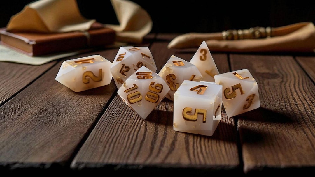 Sanctum of the Ivory Veil | Sharp Edge Resin Dice Set | Ivory & Gold ...