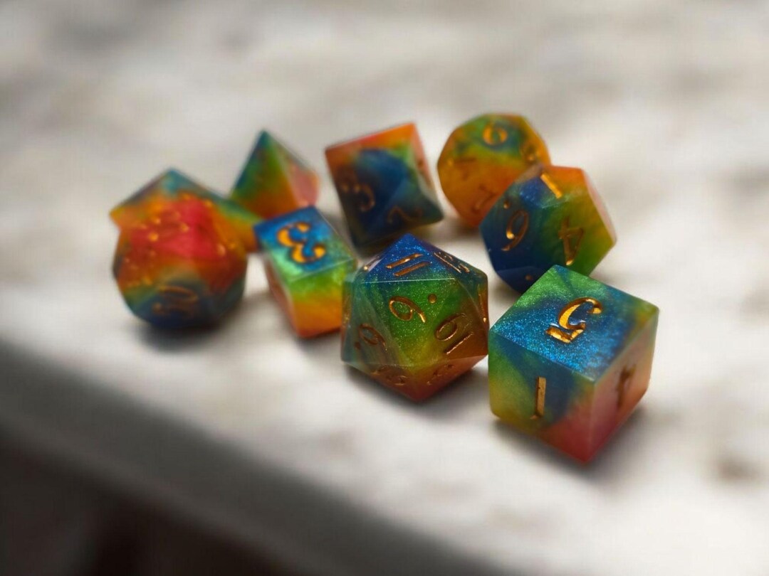 Prismatic Spectrum Orbs, Dice Set, Sharp Edge Dice Set, RPG Dice Set - Etsy