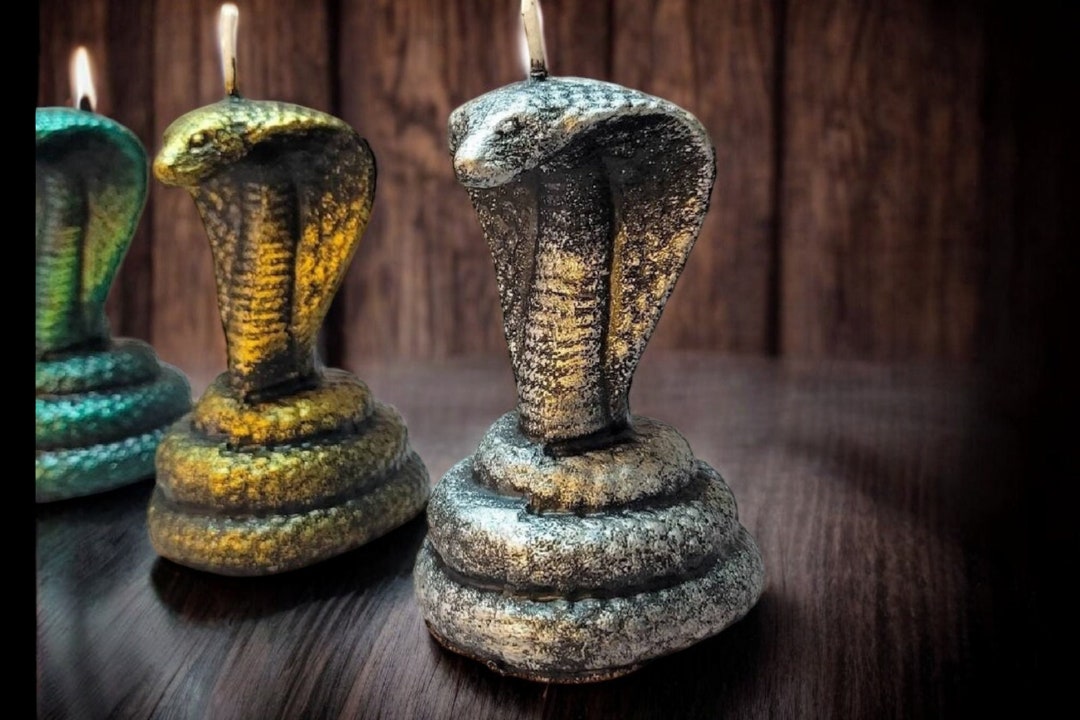 Serpents of the Molten Veil | Metallic Cobra Candle Pair | Gothic Decor ...
