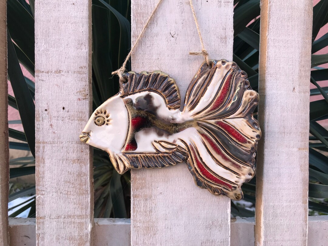 Ceramic Fish Wall Decor Fish Zodiac Decor Fish Rustic Home Decor Clay ...