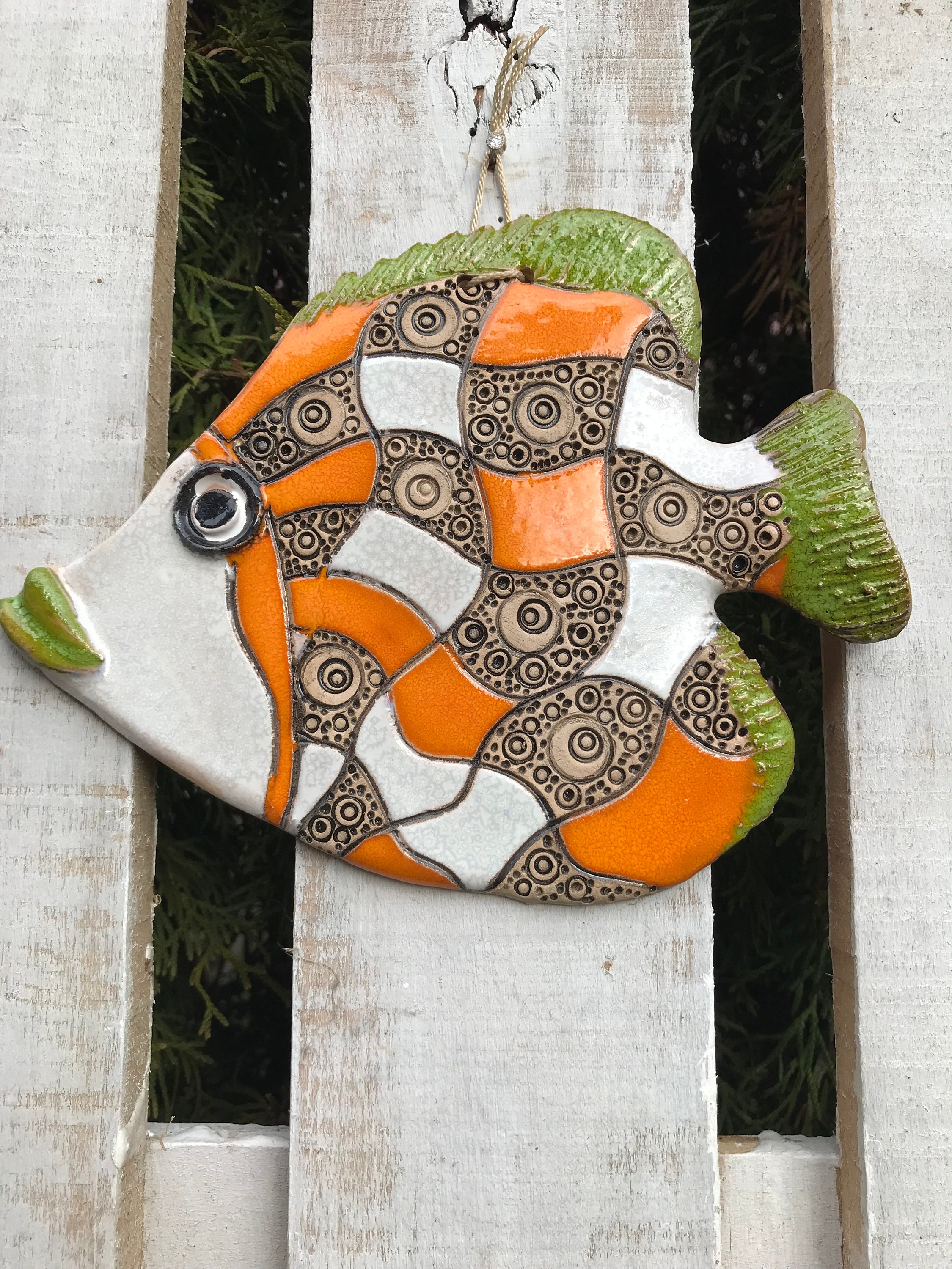 Handmade Ceramic Fish Wall Hanging, Rustic Coastal Decor - Etsy