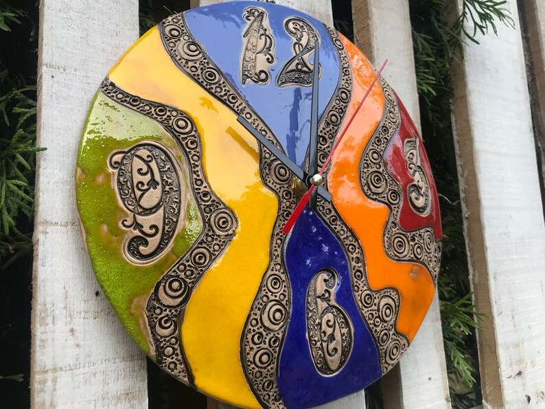 Handmade Ceramic Wall Clock, Colorful Home Decor Art - Etsy