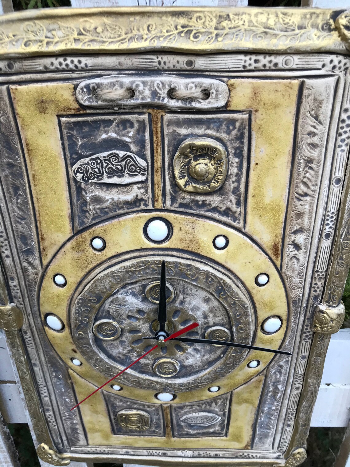 Large Handmade Ceramic Clock Beige for Wallhand Paintedbig - Etsy