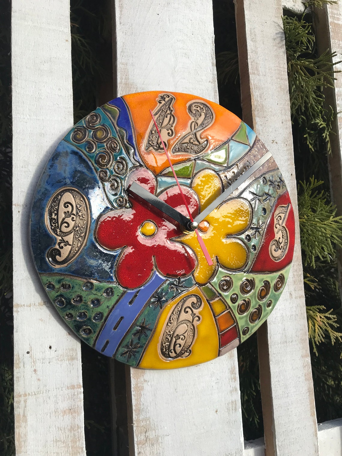 Handmade Ceramic Wall Clock, Colorful Kitchen Decor (9.06in) - Etsy