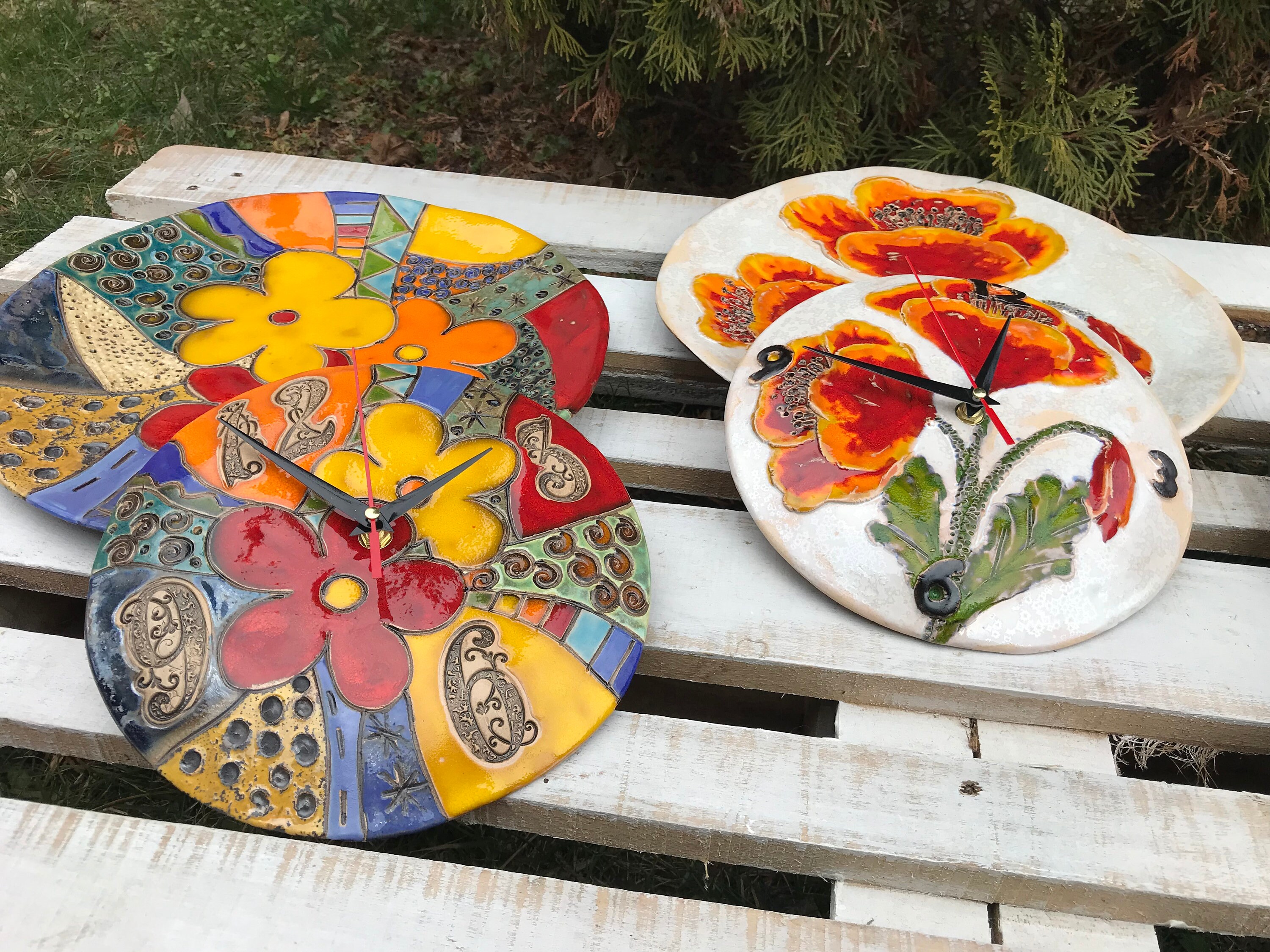 Handmade Ceramic Wall Clock, Colorful Kitchen Decor (9.06in) - Etsy
