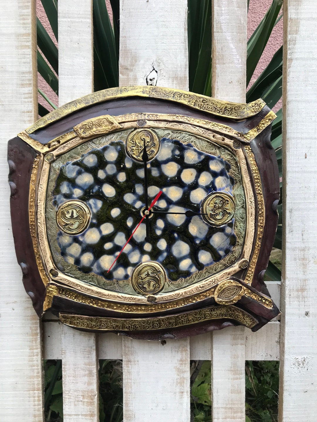 Handmade Ceramic Clock Gold for Wall,hand Painted,wall Decor,unique ...