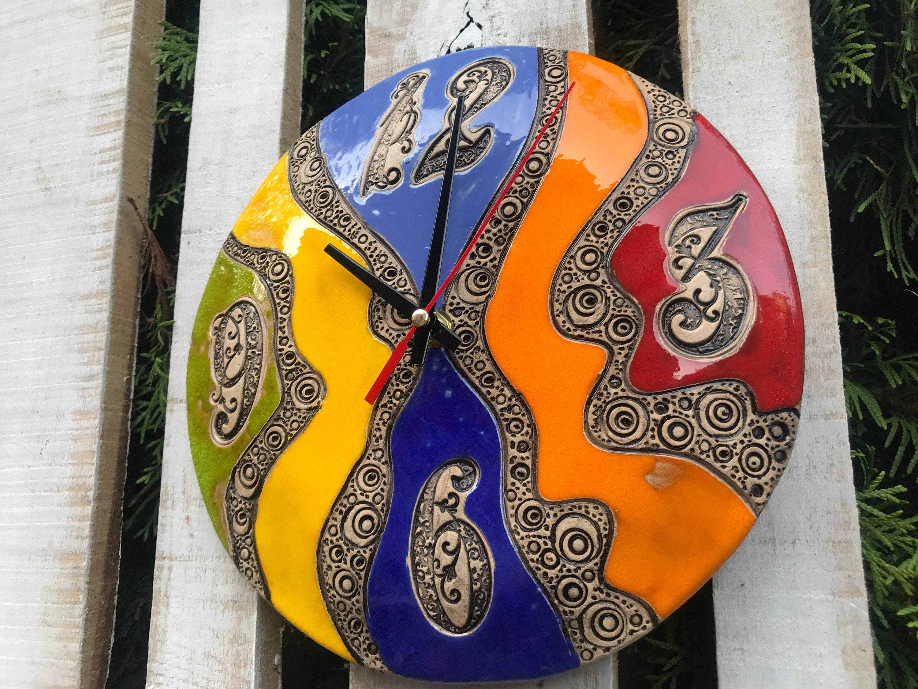 Handmade Ceramic Wall Clock, Colorful Home Decor Art - Etsy