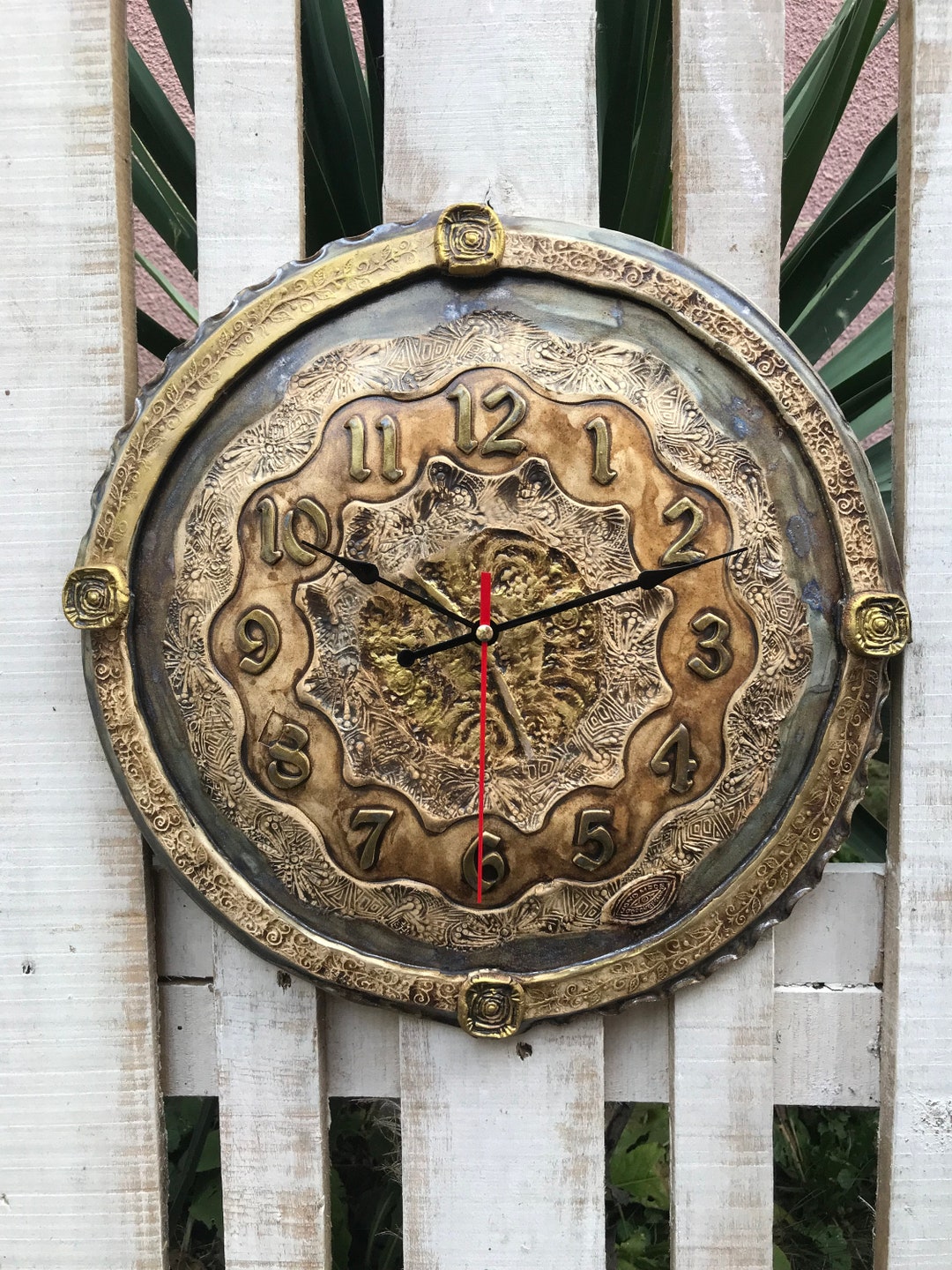 Handmade Ceramic Clock Gold for Wall,hand Painted,wall Decor,unique ...