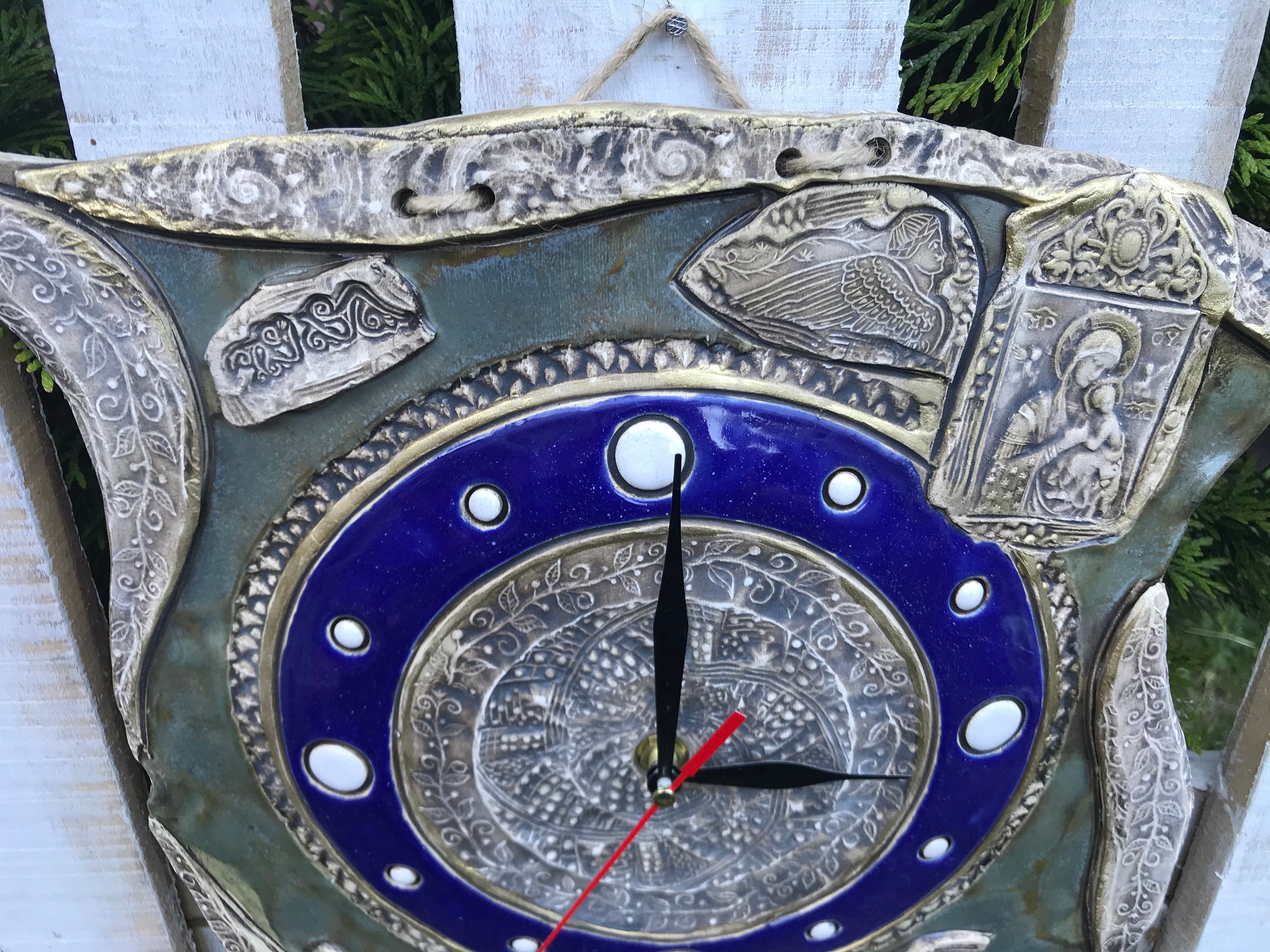 Large Handmade ceramic clock for wallhand painted Big | Etsy