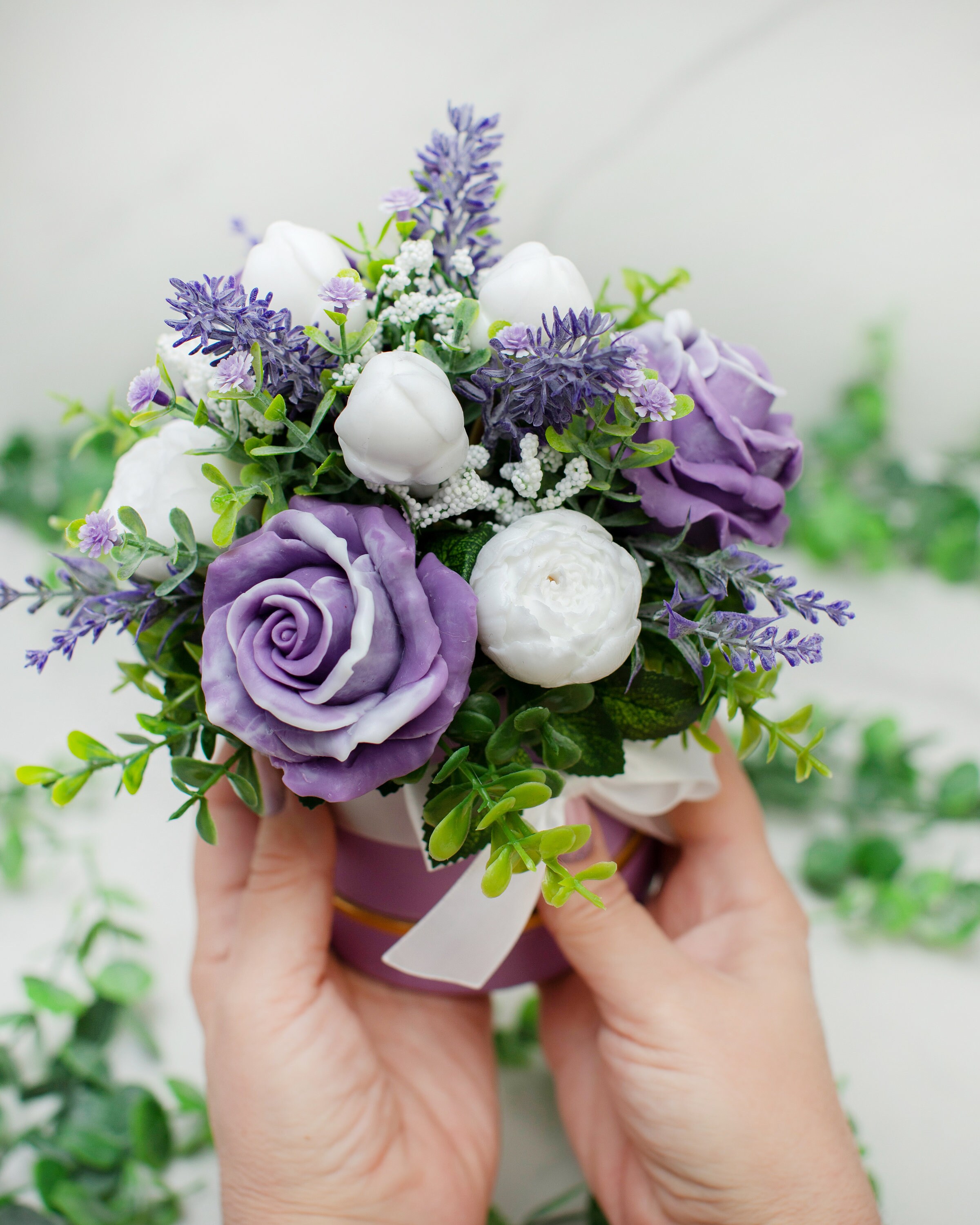 Handmade Soap Bouquet of Purple Roses Soaps and White Buds Soaps With ...