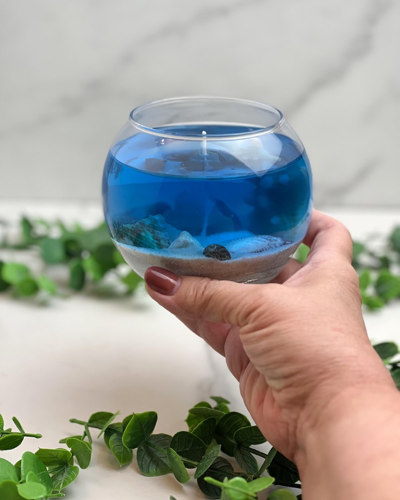 Handmade Nautical Blue Gel Candle With Cotton Wick and With Sand and ...