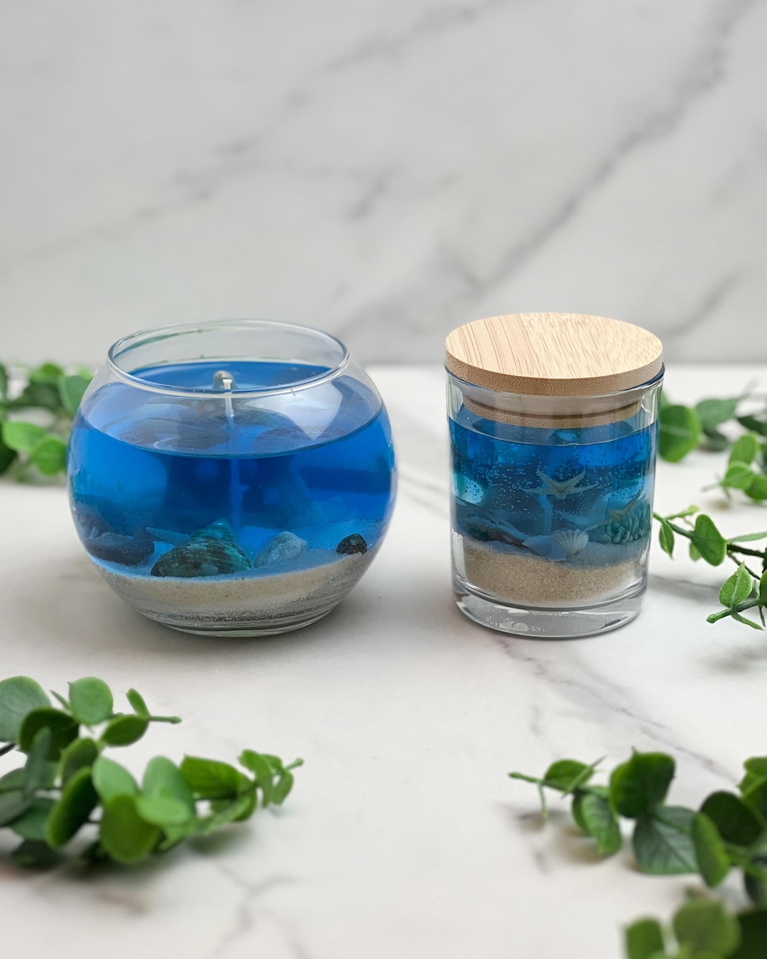 Handmade Nautical Blue Gel Candle With Cotton Wick and With Sand and ...