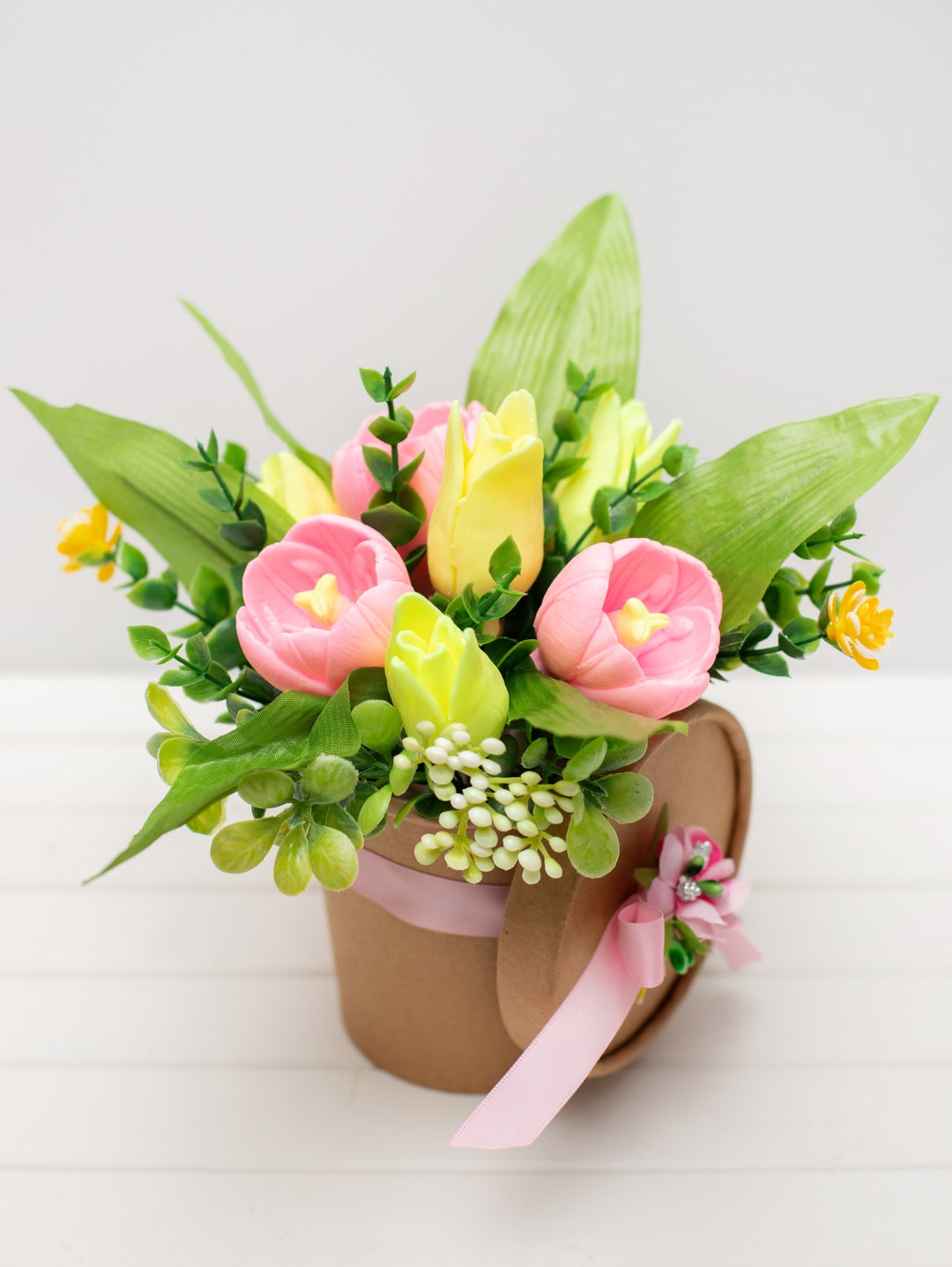Handmade Soap Flower Bouquet Of Pink And Yellow Tulips Soaps Etsy