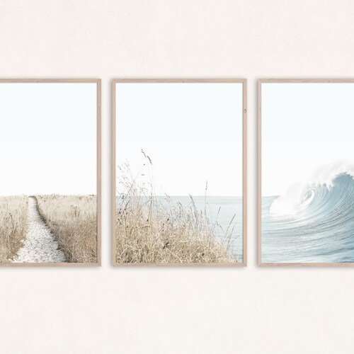 Ocean Print Set of 3 Posters Neutral Print Boho Wall Decor - Etsy