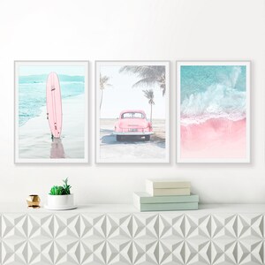 Pink Gallery Wall Set of 6 Beach Prints Blush Pink Wall Decor Tropical ...