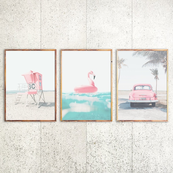 Pink Beach Wall Art Beach Print Set of 3 Prints Coastal Decor - Etsy