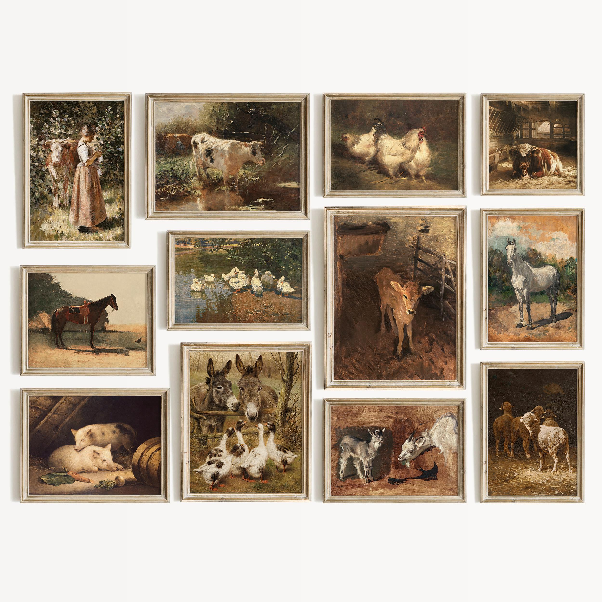 Vintage Farm Animal Prints: Farmhouse Wall Art, Rustic Nursery ...