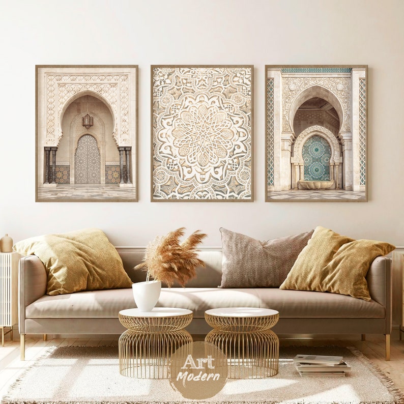 Moroccan Wall Art Neutral Gallery Wall Set of 3 Prints Arabic - Etsy