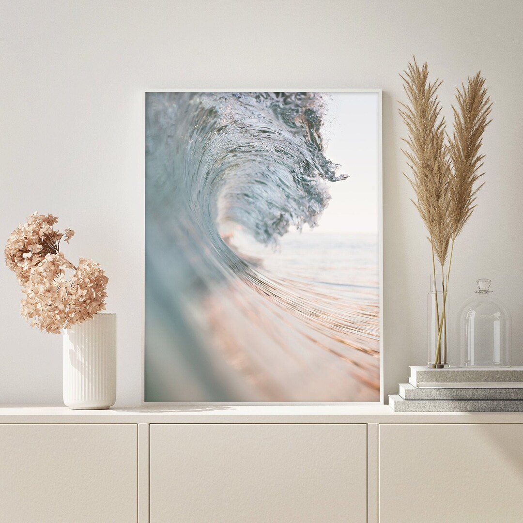 Ocean Wave Print Coastal Decor Pastel Wall Art Neutral Decor Pastel ...