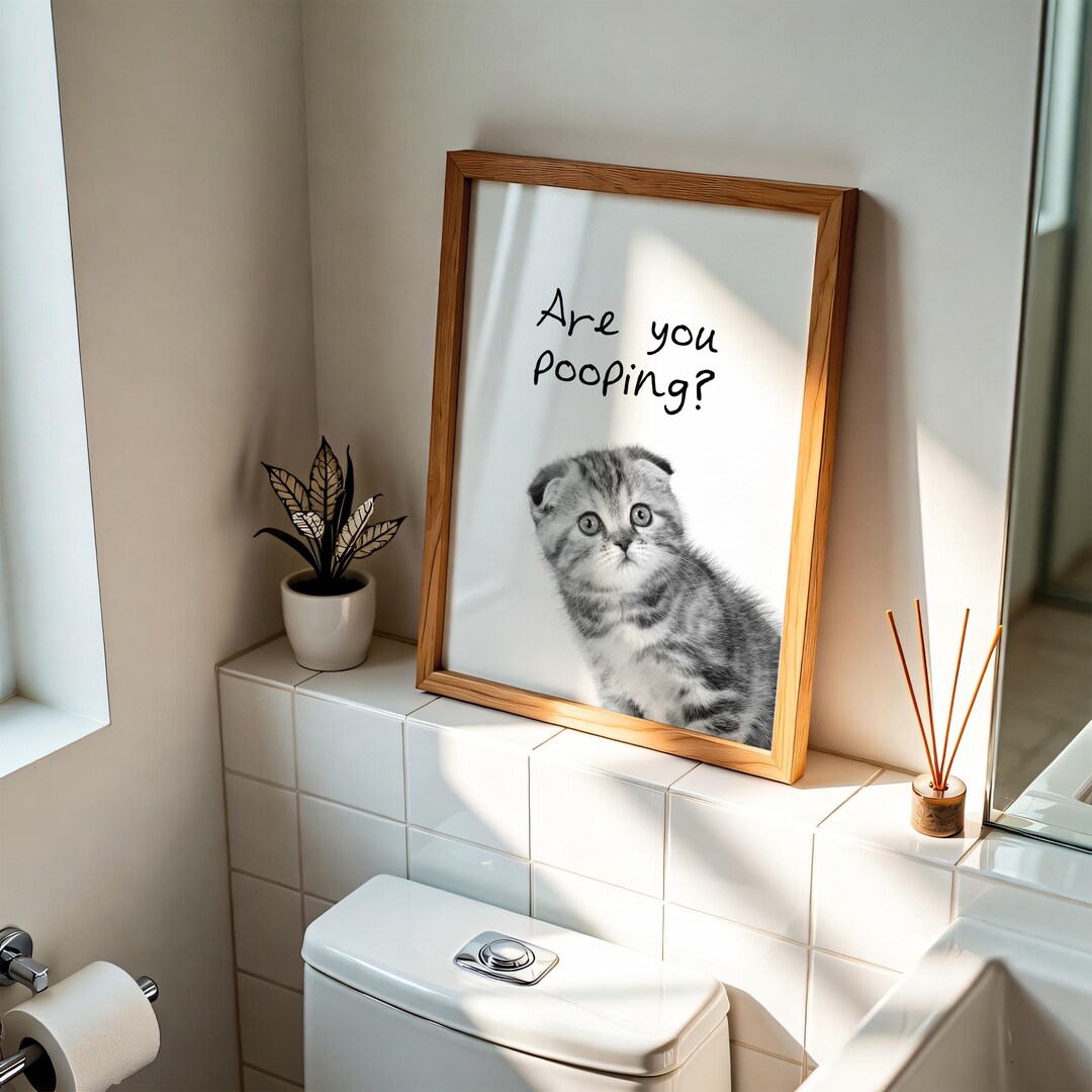 Are You Pooping Cat Print: Funny Bathroom Wall Art, Toilet Poster ...