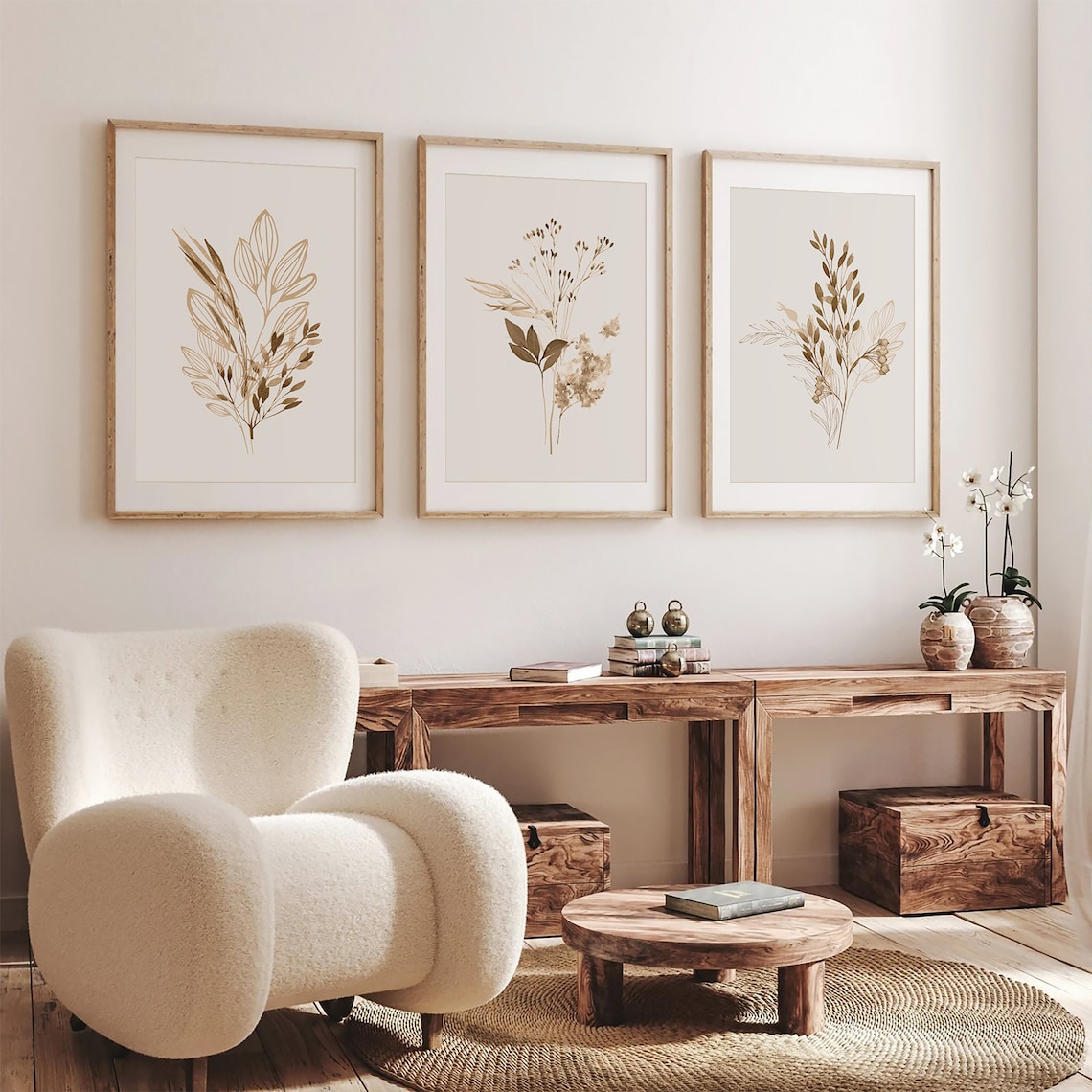 Neutral Wall Art Watercolor Botanical Print Set of 3 Gallery - Etsy
