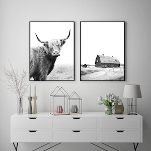 Set of 2 Wall Art Black and White Farm Print Farmhouse Art Farmhouse ...