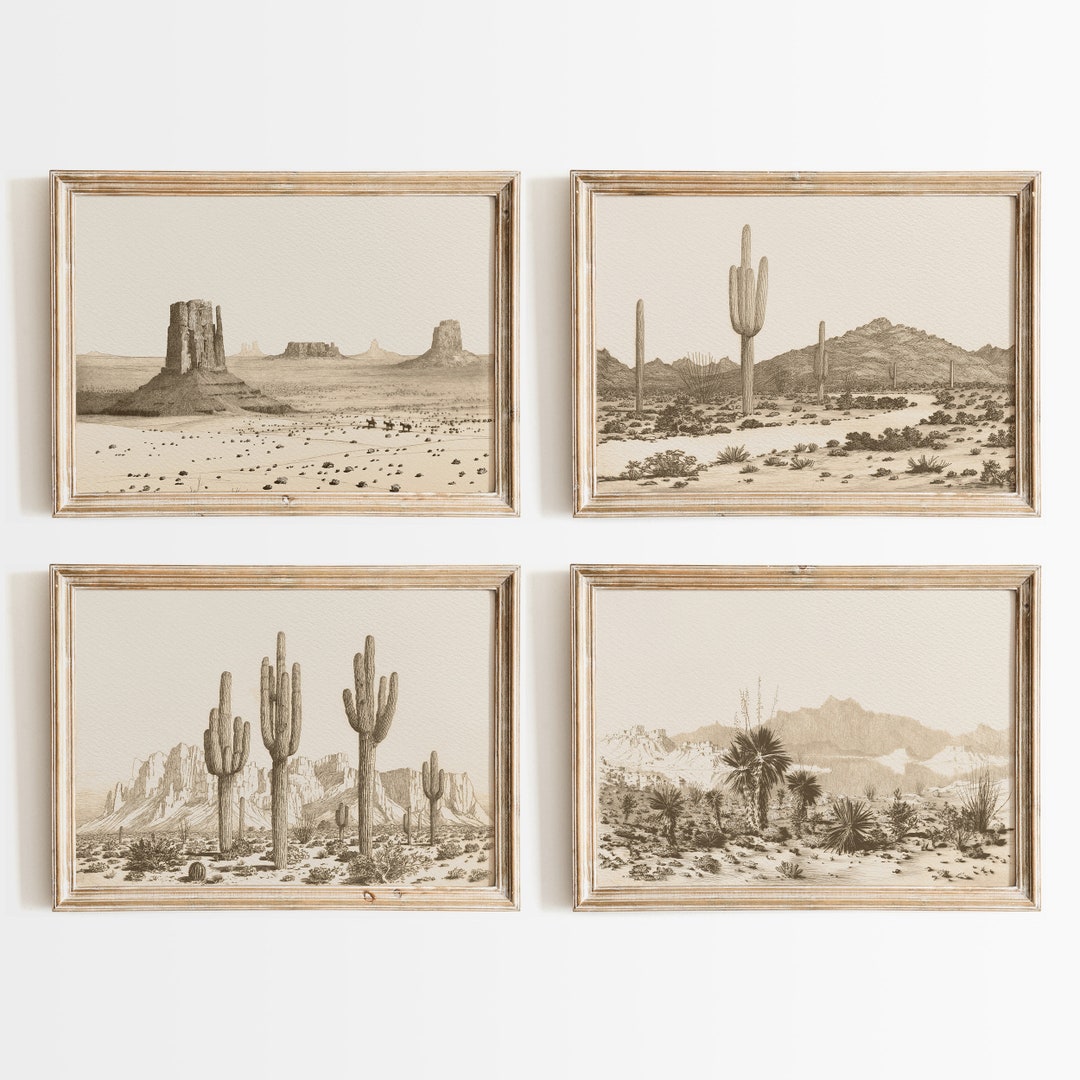 Vintage Southwestern Desert Art Prints: Set of 4 Landscape Wall Art ...