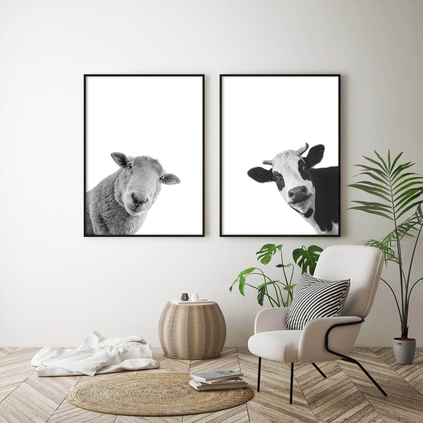 Cow Print Set of 2 Prints Sheep Print Cow Decor Farmhouse Wall | Etsy