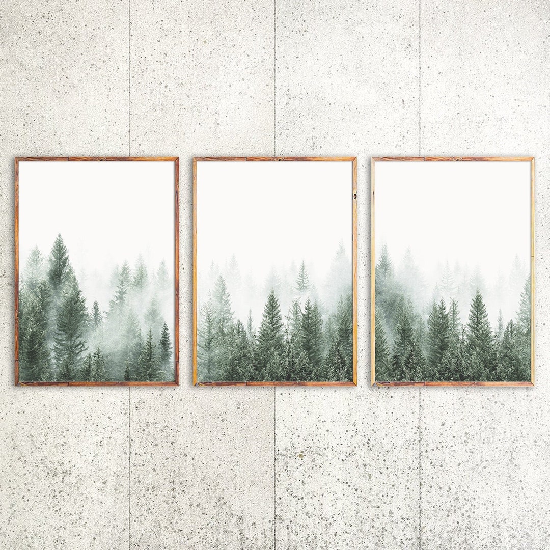 Pine Forest Print Set of 3 Prints Modern Living Room Decor Scandinavian ...