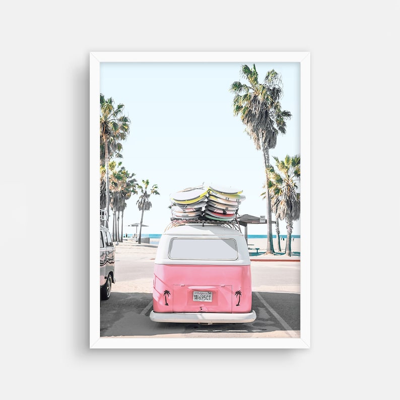 Beach Print VW Bus Print Pink Camper Van Decor Surf Poster - Etsy France