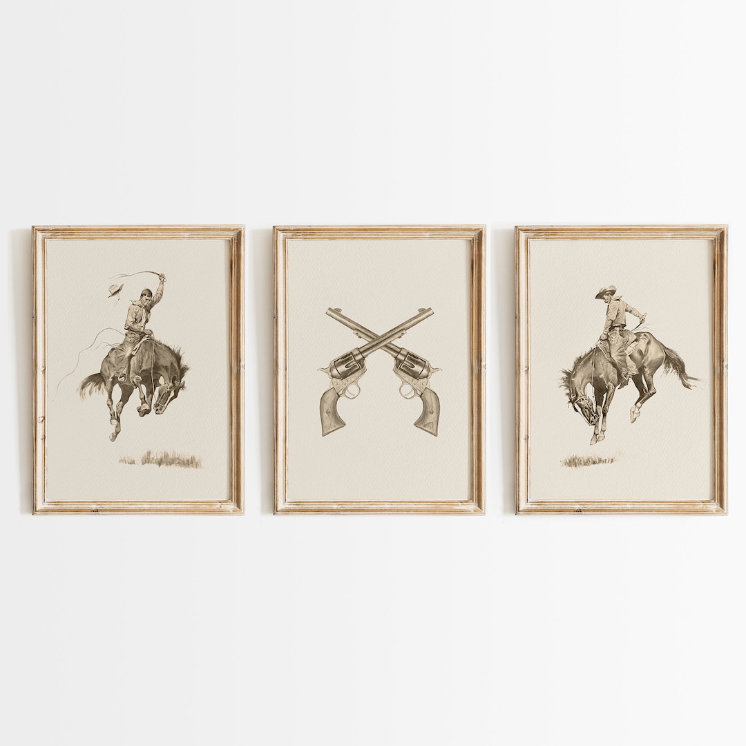 Cowboy Print Set Vintage Western Decor Man Cave Decor Boy Room Poster ...