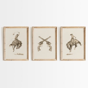 Cowboy Print Set Vintage Western Decor Man Cave Decor Boy Room Poster ...