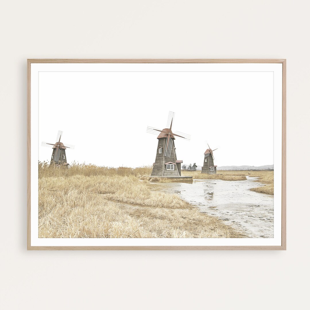 Windmill Print Large Rustic Wall Art Farmhouse Poster Country - Etsy
