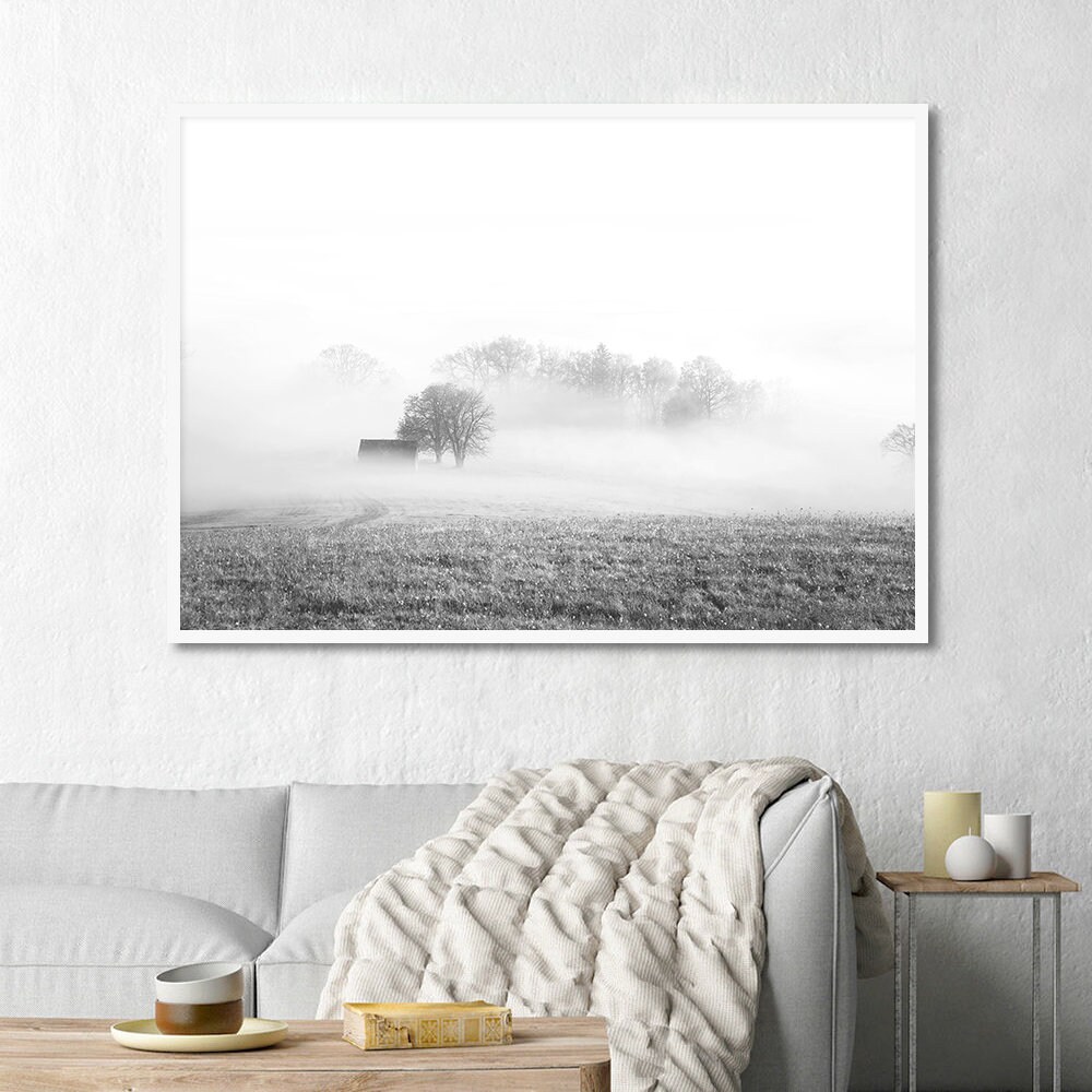 Black and White Farm Print Farmhouse Wall Art Field Print | Etsy