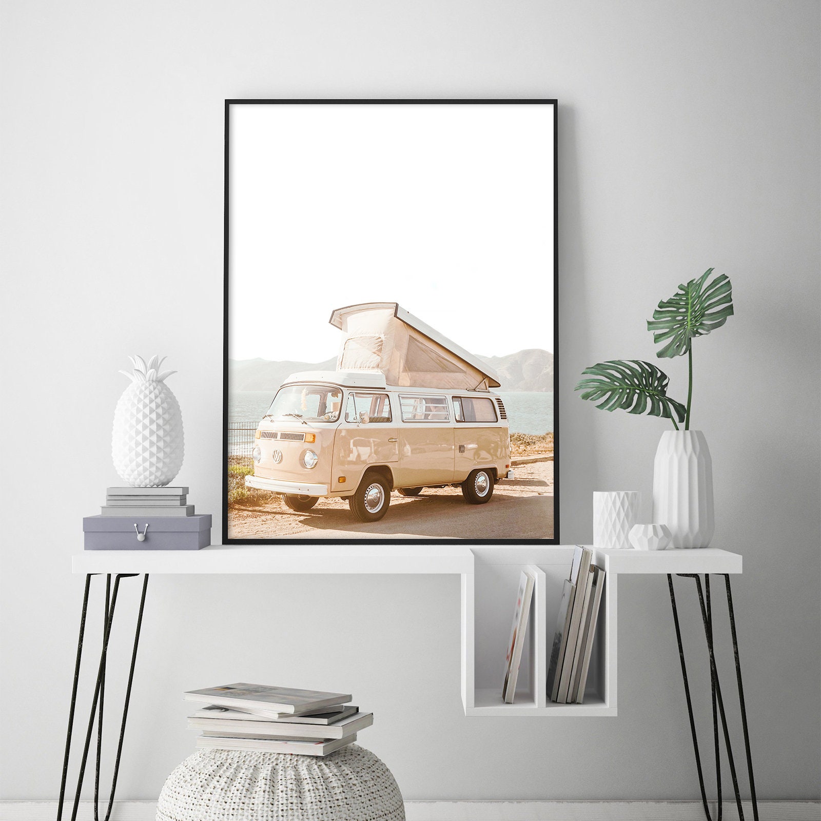 Camper Van Print Travel Poster VW Bus Print Boho Wall Art | Etsy