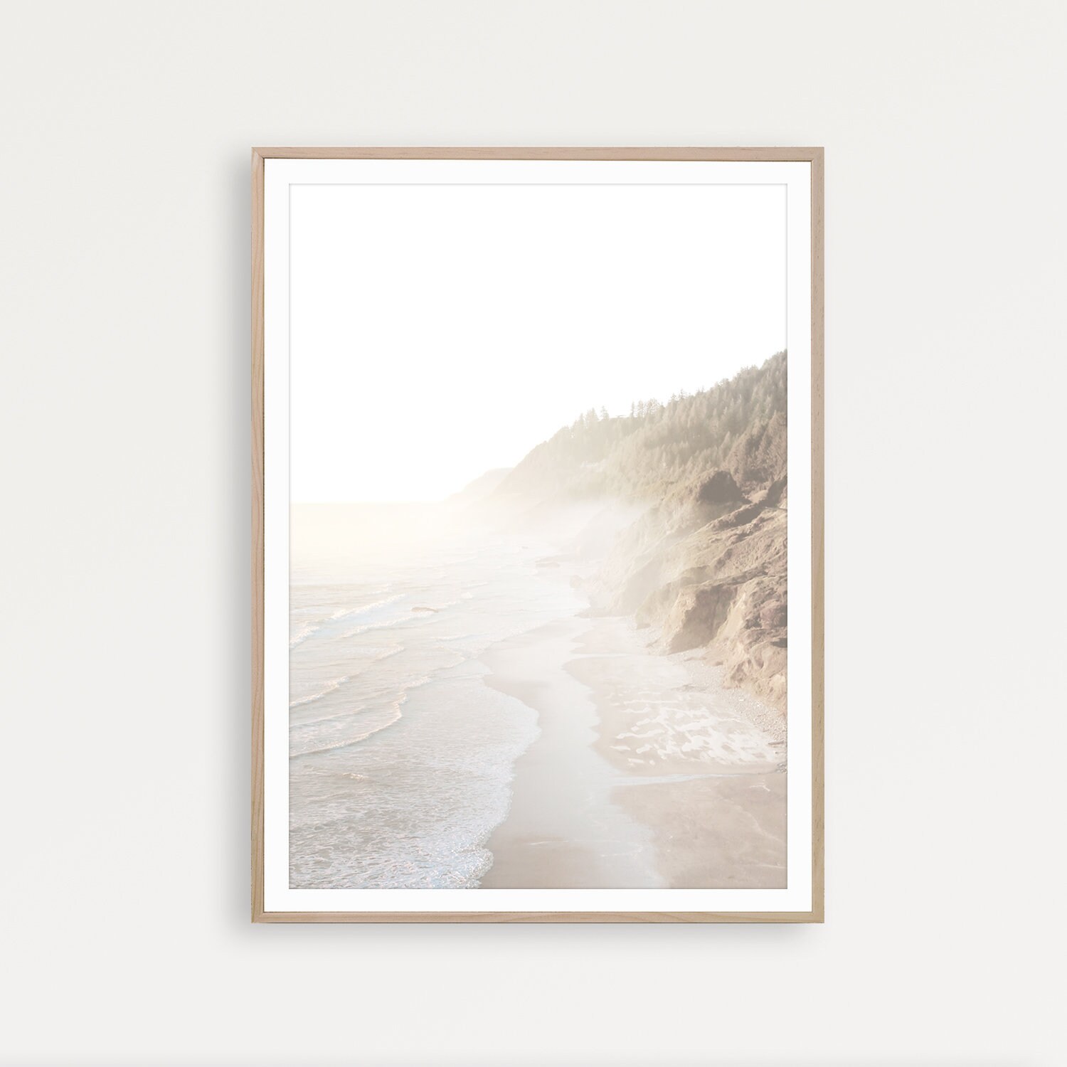Coastal Beach Prints Set: Neutral Ocean Landscape, Palm Tree, Surf Wall ...
