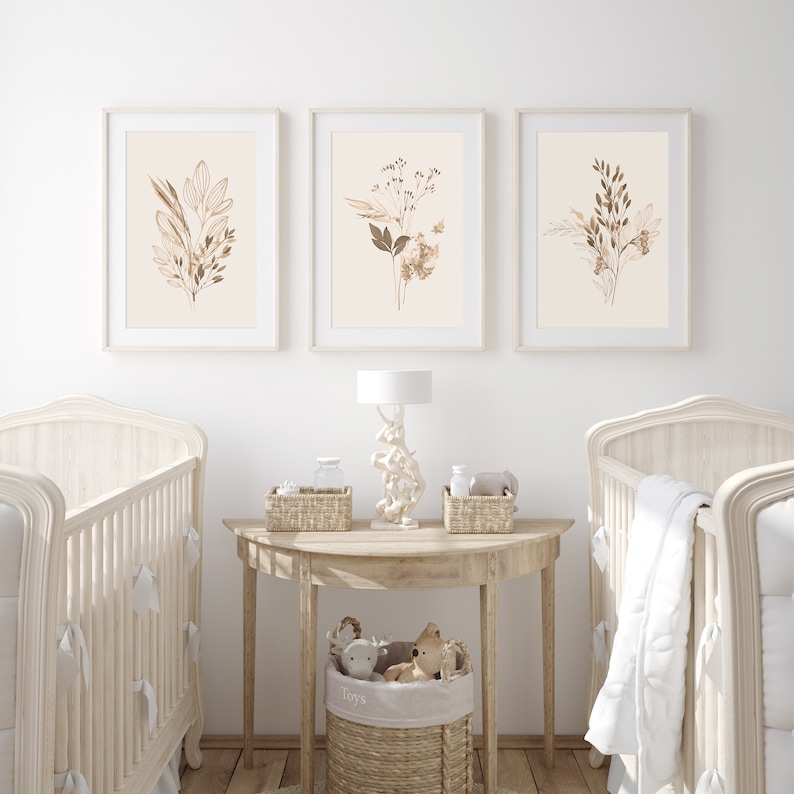 Neutral Wall Art Watercolor Botanical Print Set of 3 Gallery - Etsy