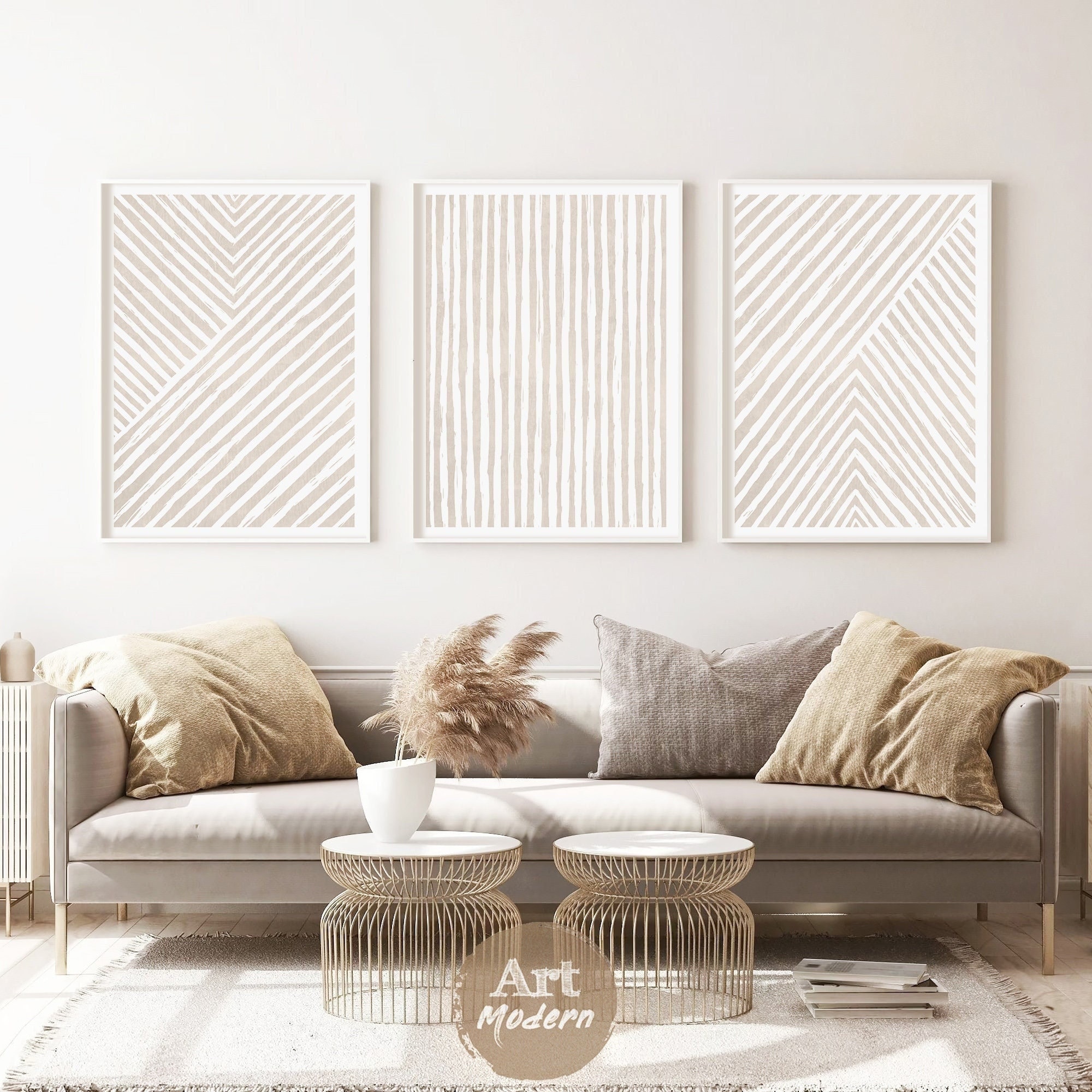 Neutral Abstract Line Art Print Set: Minimalist Beige Decor, Boho Wall ...