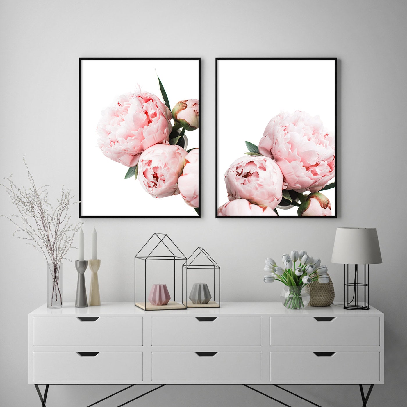 Peony Print Peonies Wall Art Set of 2 Printables Pink Flower | Etsy