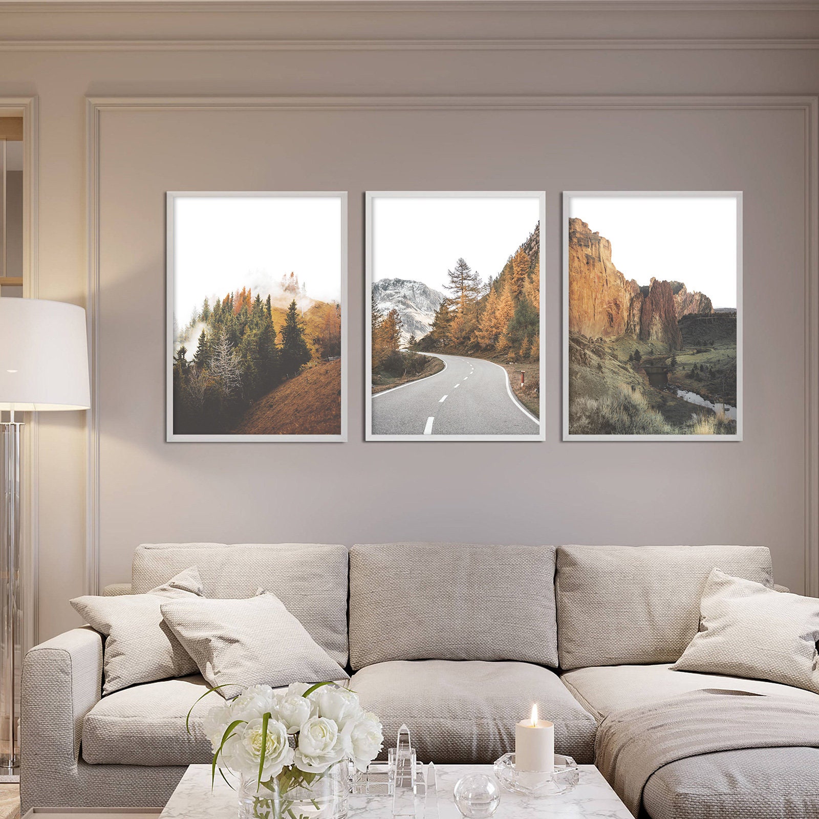 Nature Print Set of 3 Mountain Print Road Print Fall Decor | Etsy