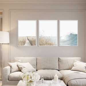 Ocean Print Set of 3 Posters Neutral Beach Print Boho Wall Decor Above ...