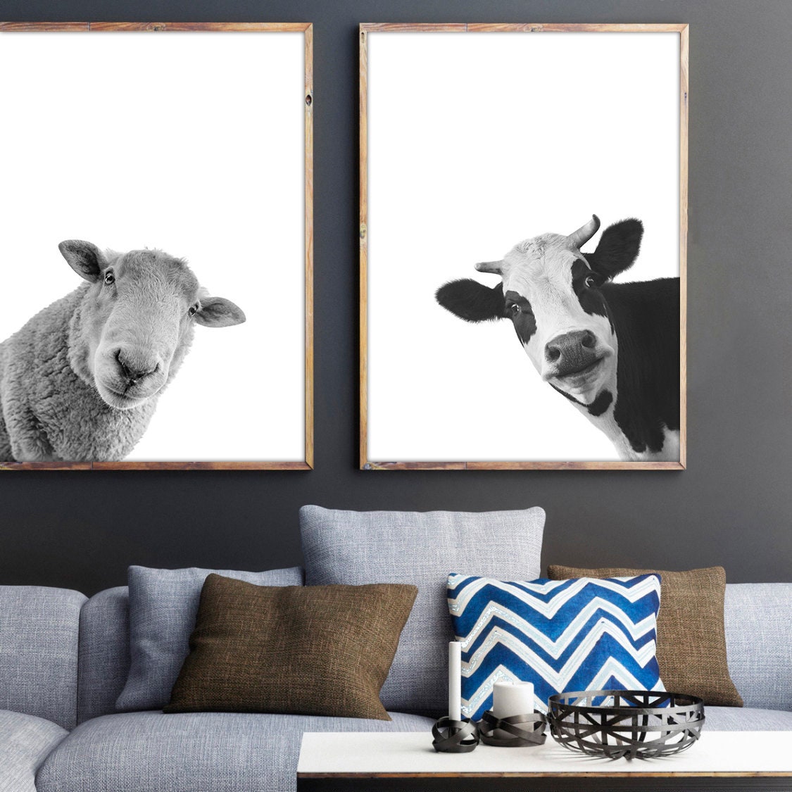 Cow Print Set of 2 Prints Sheep Print Cow Decor Farmhouse Wall | Etsy