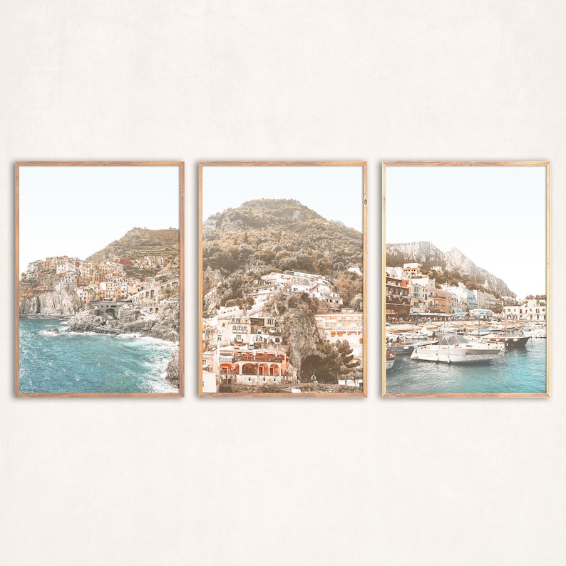 Capri Print Coastal Print Set of 3 Travel Prints Italian Wall | Etsy