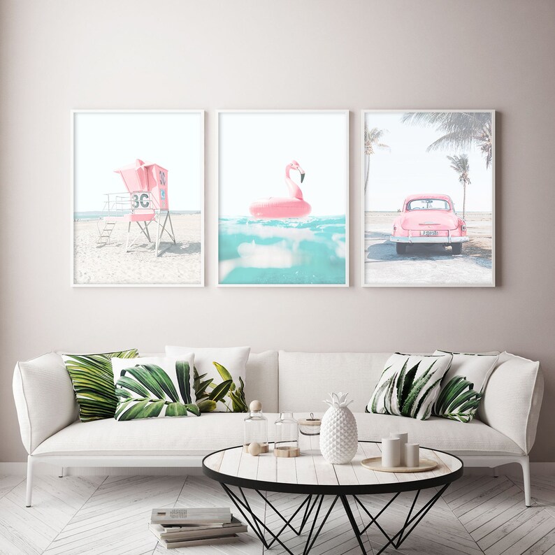 Pink Beach Wall Art Beach Print Set of 3 Prints Coastal Decor - Etsy