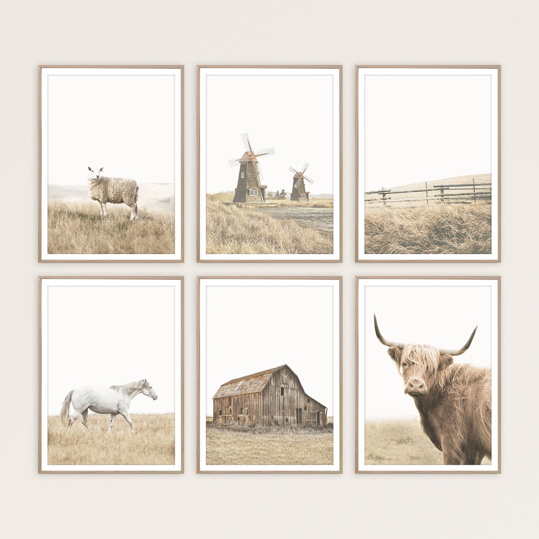 Farmhouse Wall Decor Rustic Print Gallery Wall Set of 6 Prints Highland ...